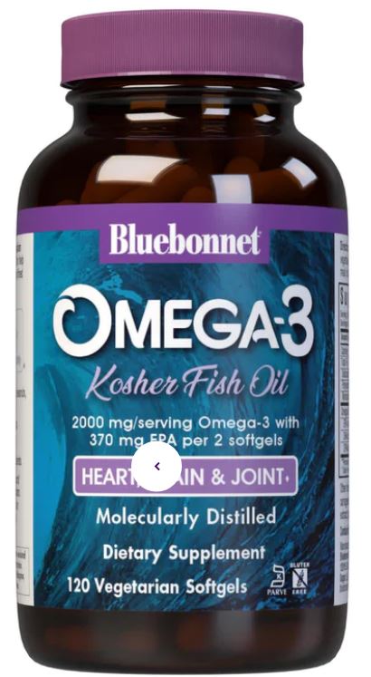 Bluebonnet Natural Omega-3 Kosher Fish Oil 120 Vegetarian Softgels ...