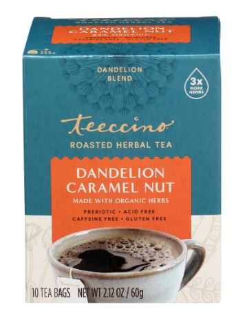 Teeccino Kosher Dandelion Caramel Nut Roasted Herbal Tea - 10 Tea Bags ...