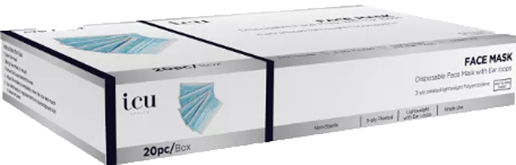 ICU Health Disposable 3-Ply Face Masks with Ear Loops (Box of 10) 1 ...