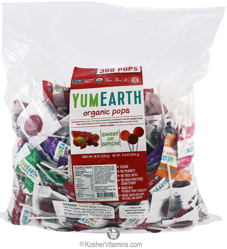 YumEarth Organics Kosher Lollipops Assorted Bulk 300 Lollipops ...