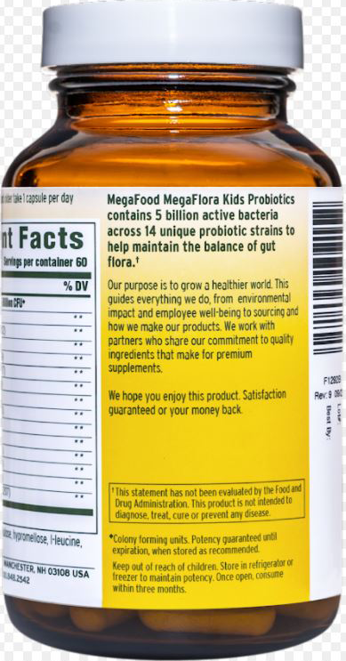 MegaFood MegaFlora Kids Probiotic 5 Billion CFU Vegetarian Suitable Not ...