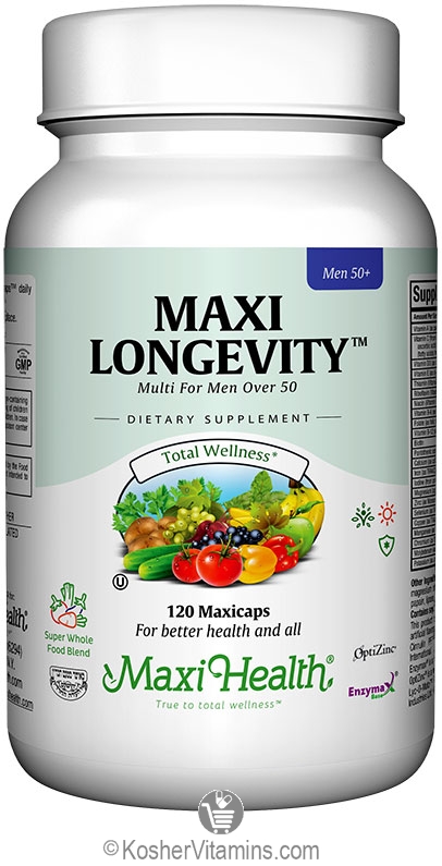 Maxi Health Kosher Maxi Longevity Multi Vitamin & Mineral for Men Over ...