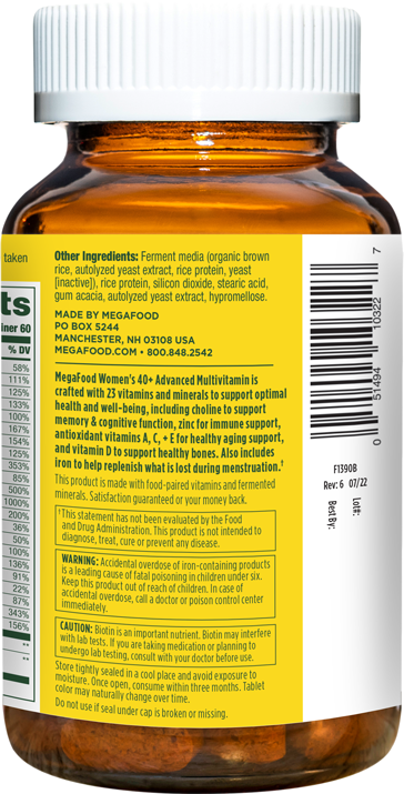 MegaFood Kosher Multi For Women 40+ Whole Food Multivitamin & Mineral ...