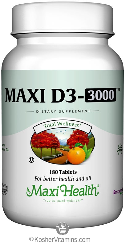 Maxi Health Kosher Vitamin D3 3000 IU 180 Tablets - Koshervitamins.com