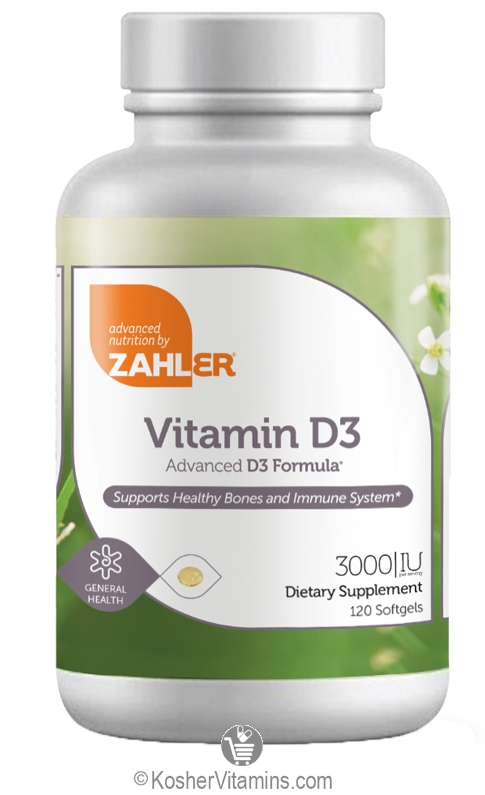 Zahlers Kosher Vitamin D3 3000 IU 120 Softgels - Koshervitamins.com