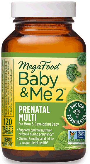 MegaFood Kosher Baby & Me 2 Herb Free Whole Food Prenatal Multivitamin ...