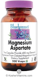 Bluebonnet Kosher Magnesium Aspartate 400 Mg 200 Vegetable Capsules ...