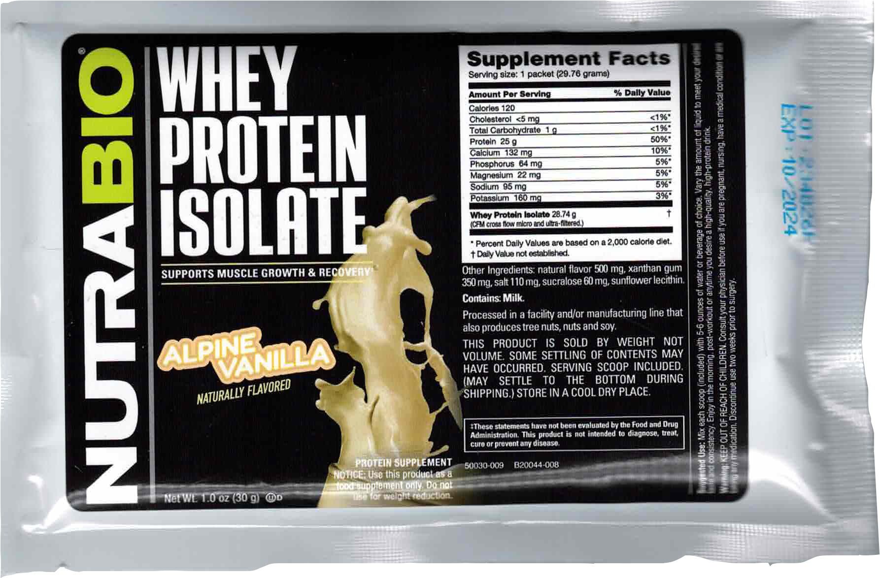 NutraBio Kosher 100% Whey Protein Isolate Alpine Vanilla Dairy - To-Go ...