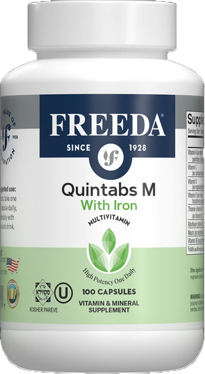 Freeda Kosher Quintabs M With Iron Multivitamin and Mineral 100 Veg ...