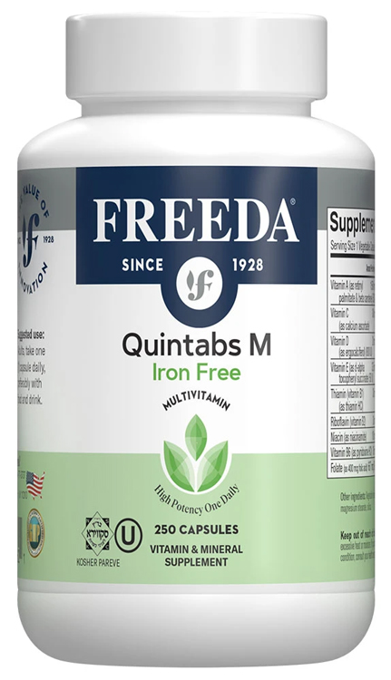 Freeda Kosher Quintabs M Multivitamin and Mineral Iron Free 250 Veg Cap ...