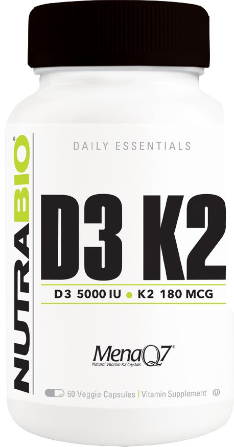 NutraBio Kosher Vitamin D3 5000 IU /K2 180 mcg 60 Vegetable Capsules ...