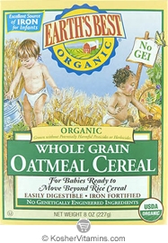 Earth’s Best Kosher Whole Grain Oatmeal Cereal Organic 8 OZ ...